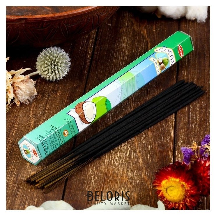 Благовония HEM "Coconut. кокос", 20 палочек в упаковке, шестигранник в ...